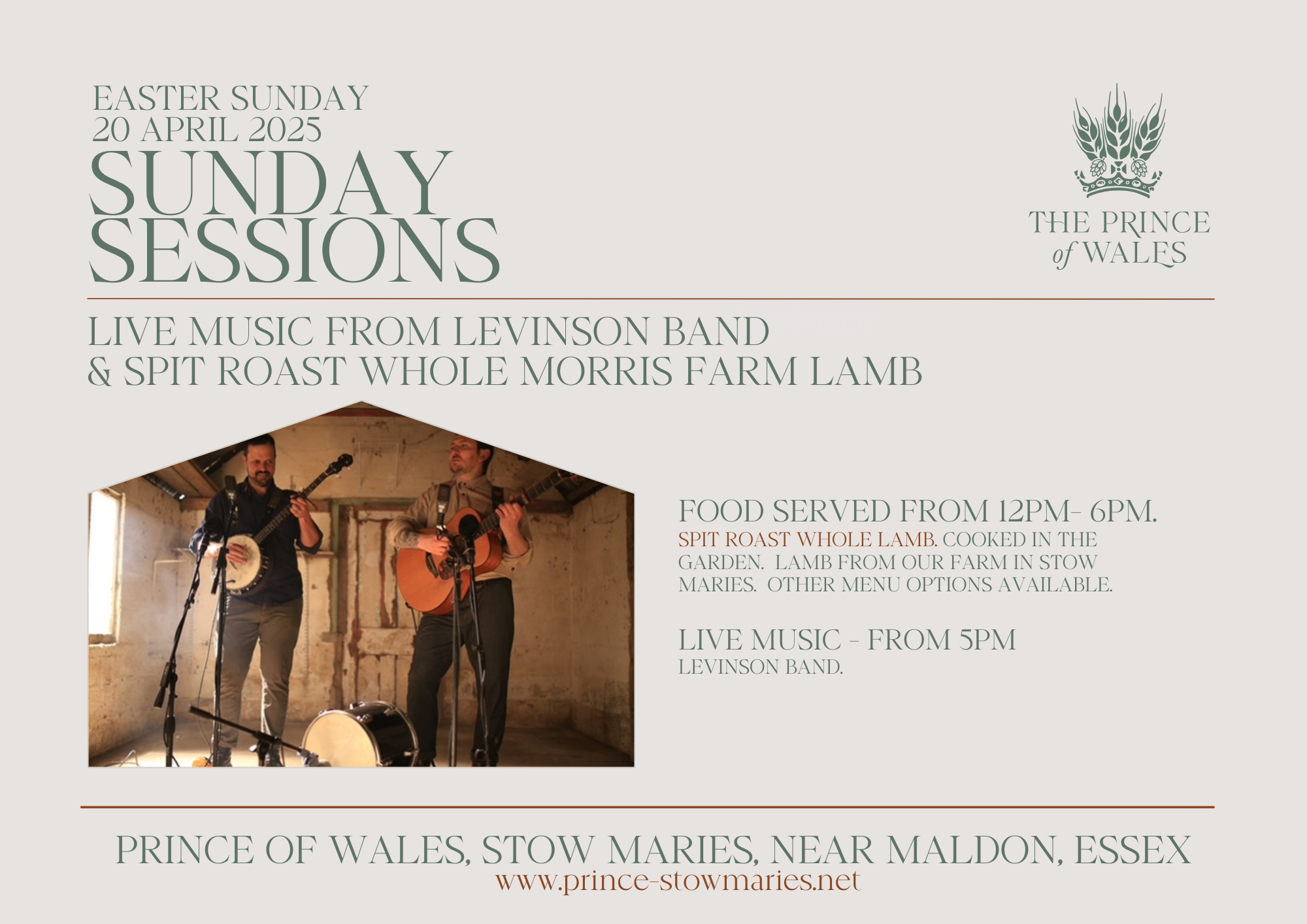 Easter Sunday Live Music And Whole Spit Roast Lamb At Prince Of Wales Stow Maries Essex The
